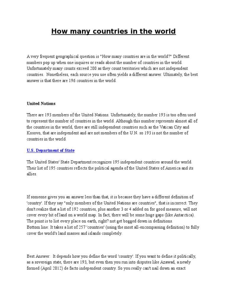 How Many Countries in The World | PDF | Sovereign State | Earth