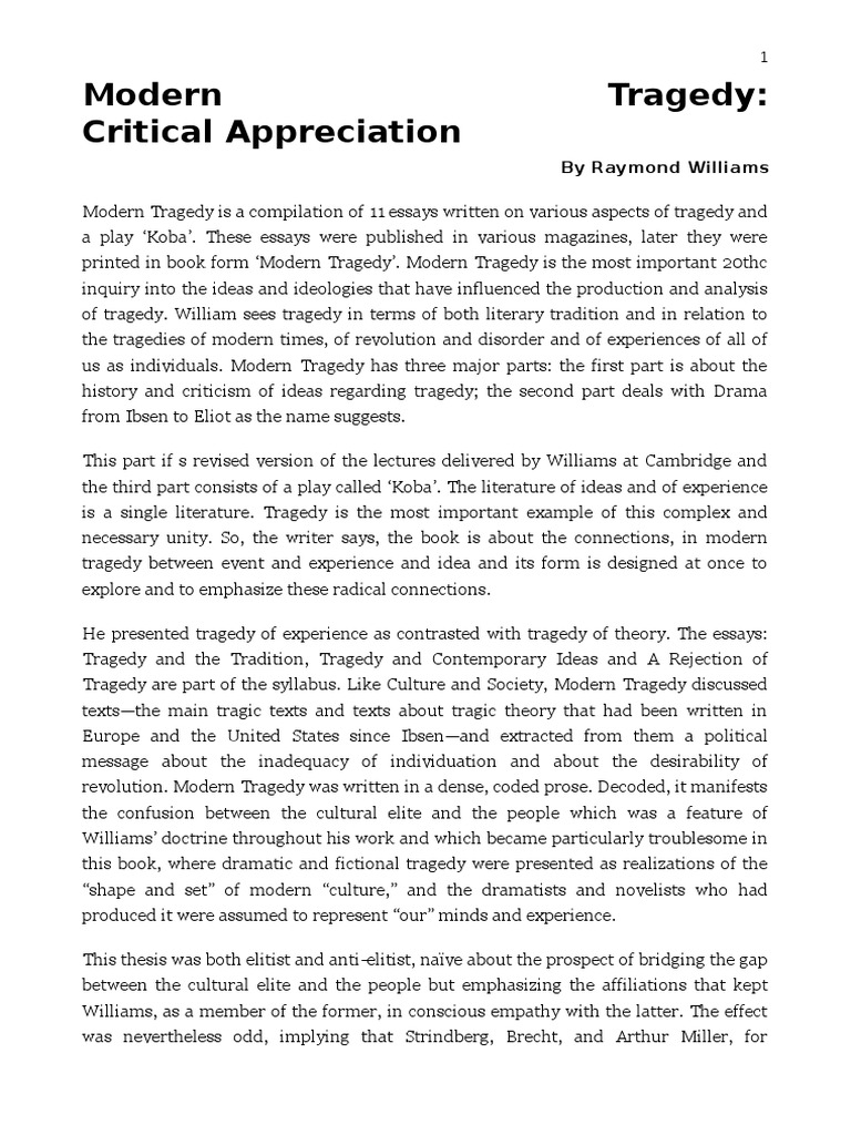 Modern Tragedy by Raymond Williams | PDF | Tragedy | Theory