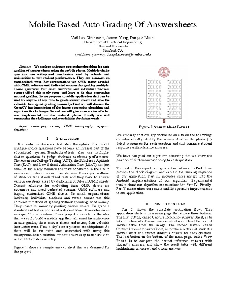 Mobile Based Auto Grading Of Answersheets: An Image Processing ...