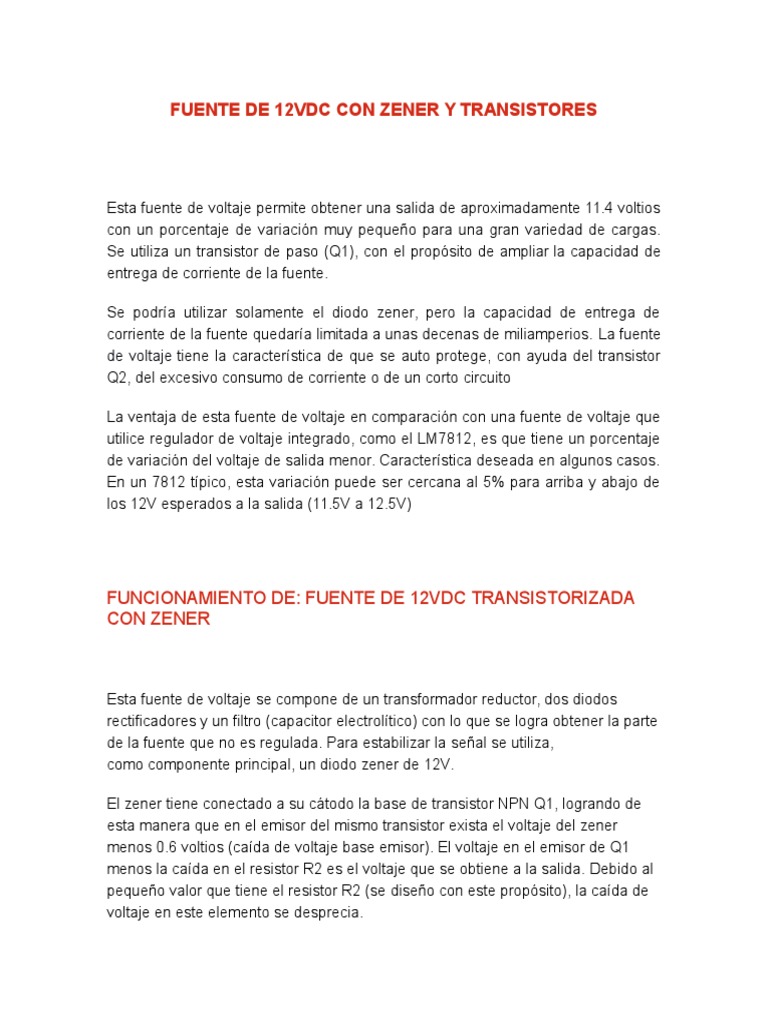 Fuente de 12vdc Con Zener y Transistores | PDF | Transistor ... Fuente de 12vdc Con Zener y Transistores | PDF | Transistor ...