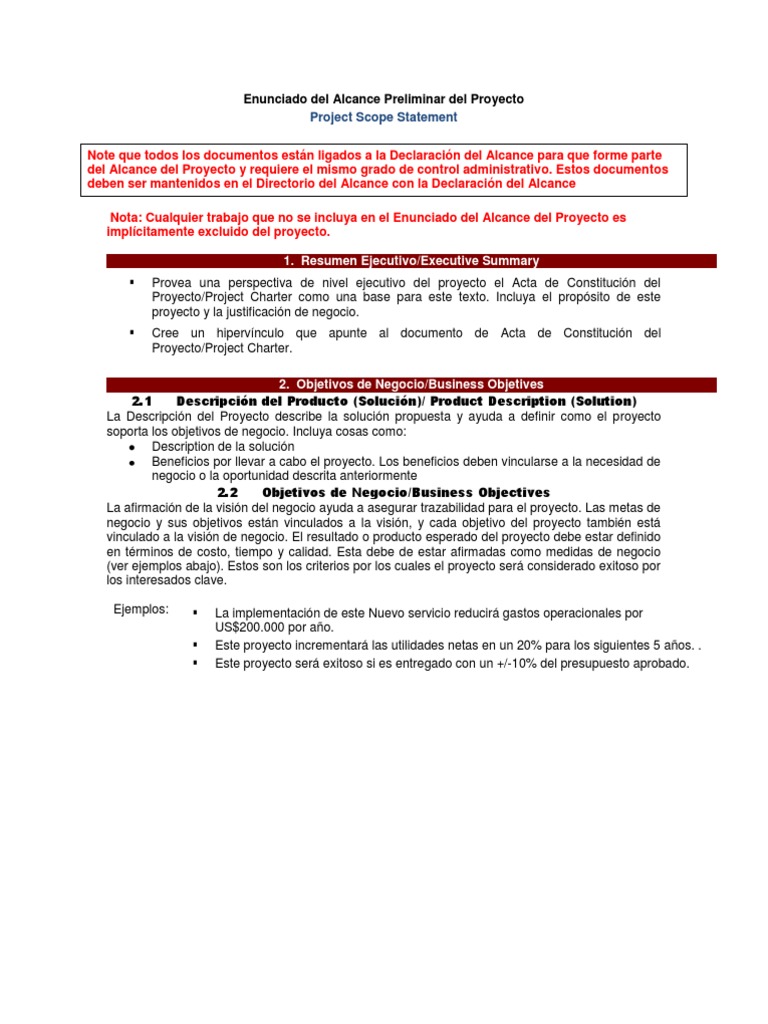 Modelo de Project Scope Statement | PDF | Planificación | Gestión de ...