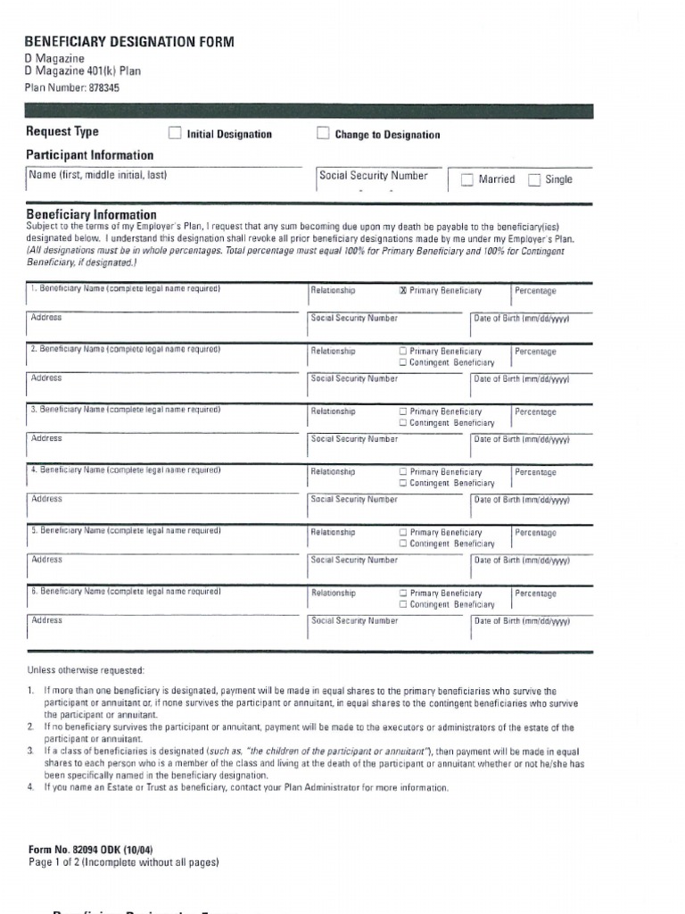 Beneficiary Form | PDF