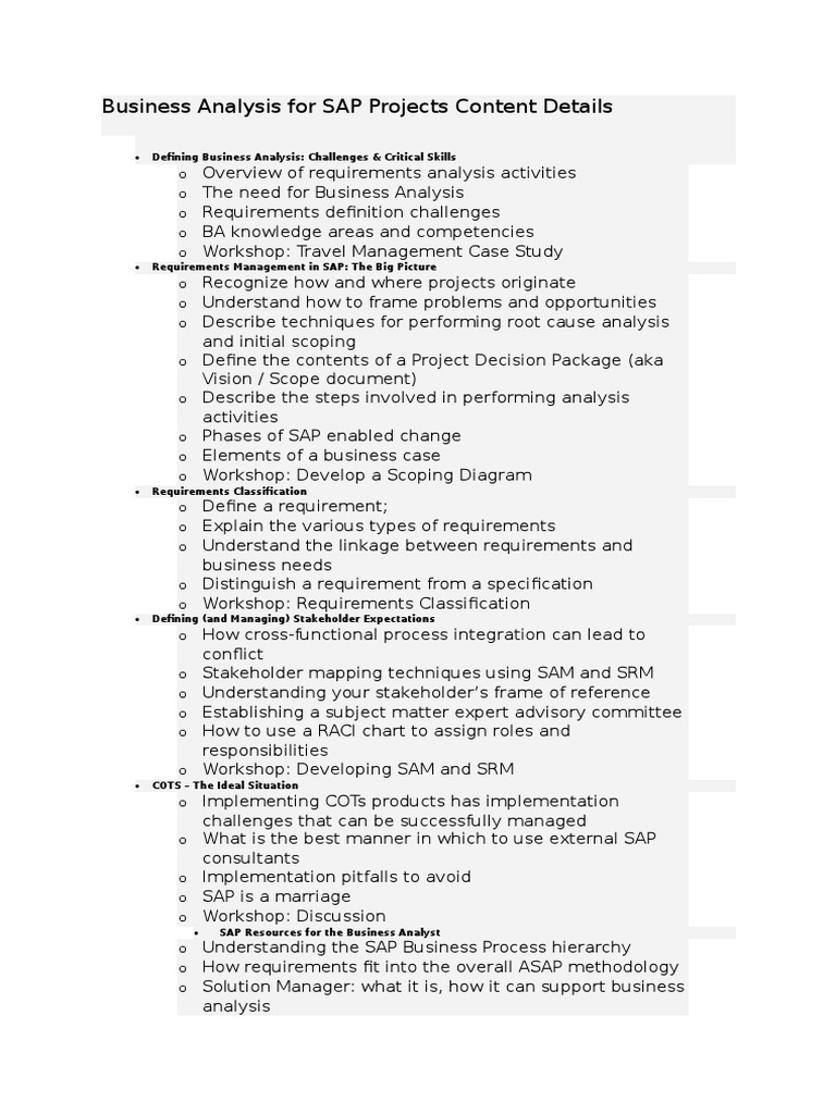 Business Analysis For Sap Projects | Download Free PDF | Business ...