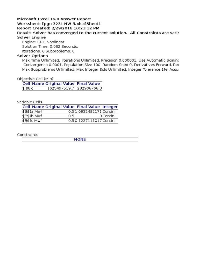 Excel Solver Convergence Report 2016 | PDF | Computers
