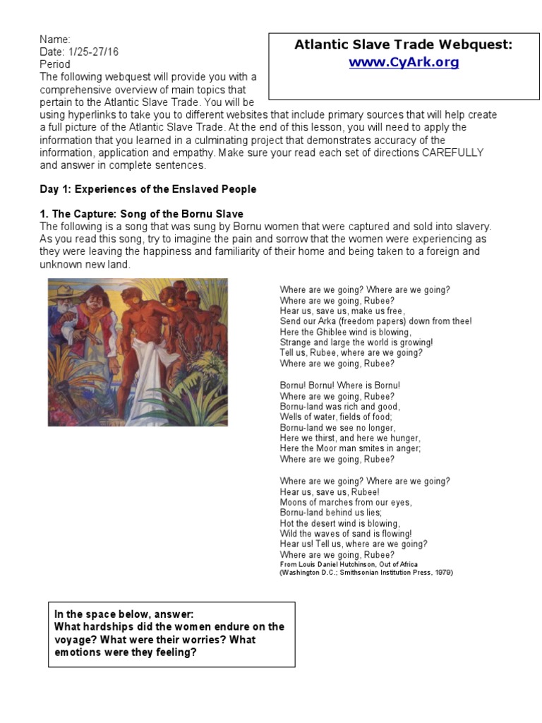 Atlantic Slave Trade Webquest Overview | PDF | Abolitionism | Atlantic ...