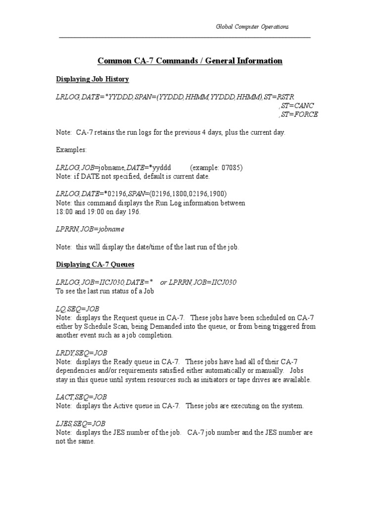 CA7 Commands & General Information | PDF | Areas Of Computer Science | Computing