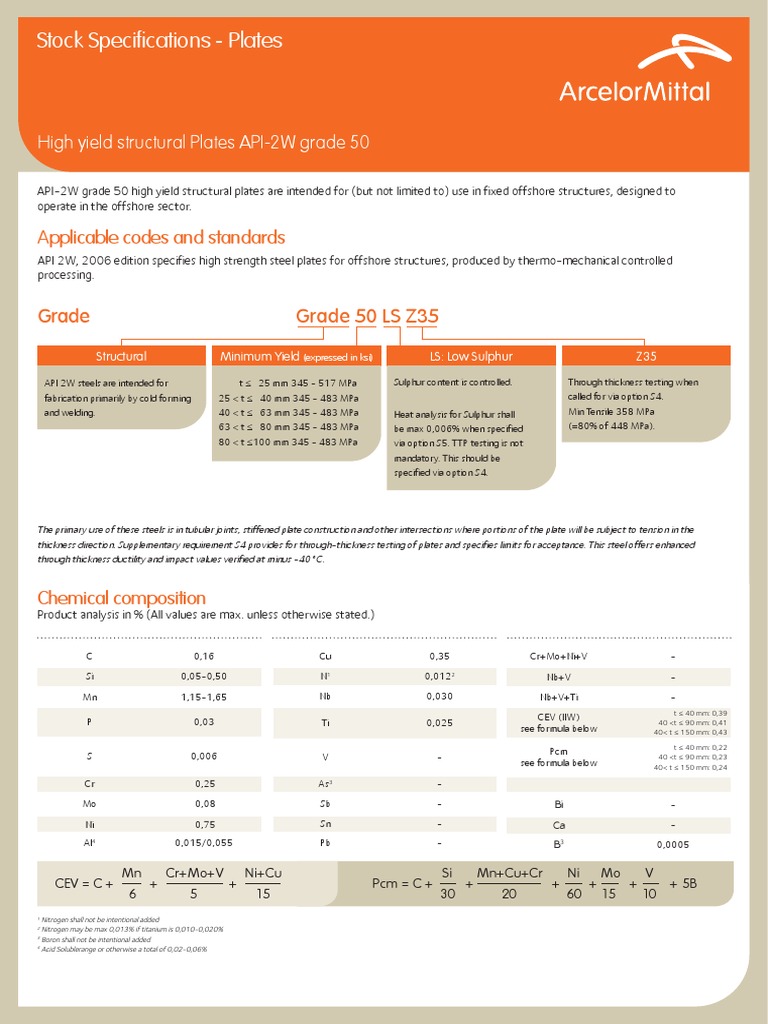 Plates - API-2W Grade 50 | Structural Steel | Chemical Elements