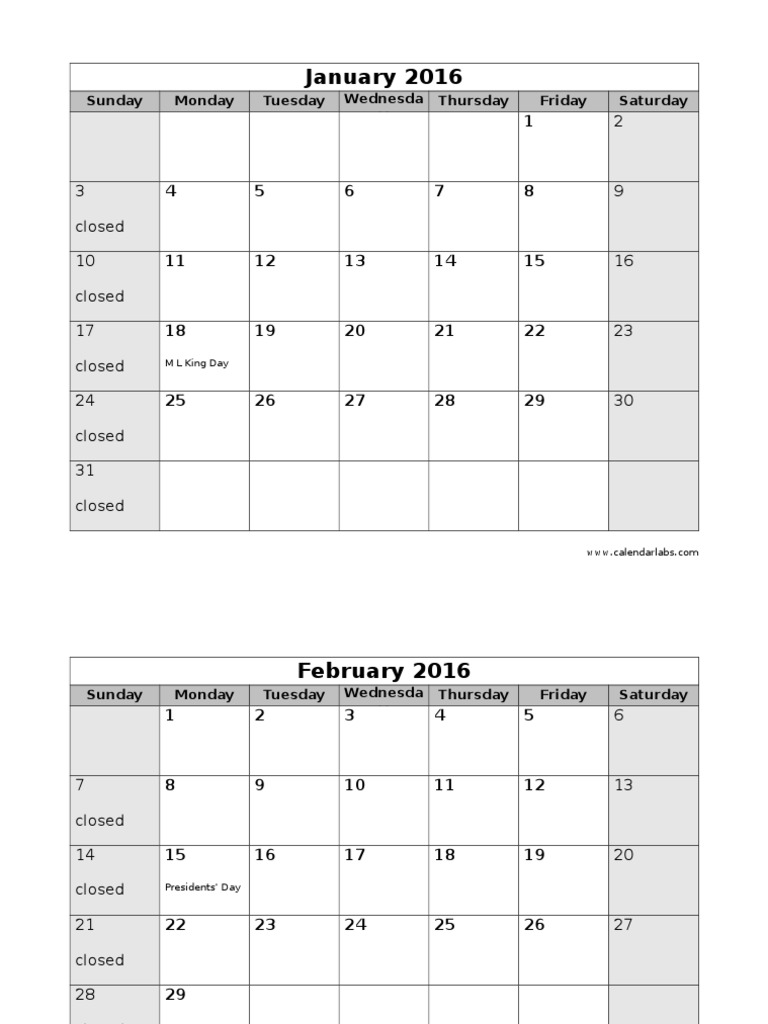 2016 US Holiday Calendar | PDF