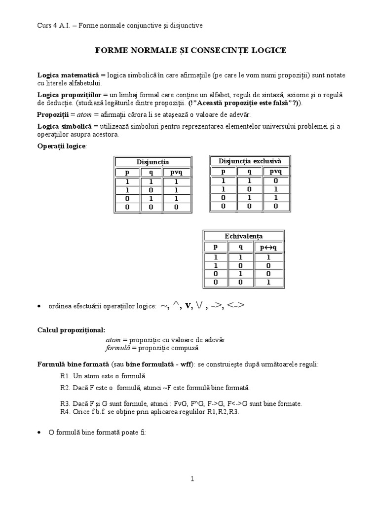 Curs 4-II Bazele Logice 3-Algoritm Forme Normale | PDF