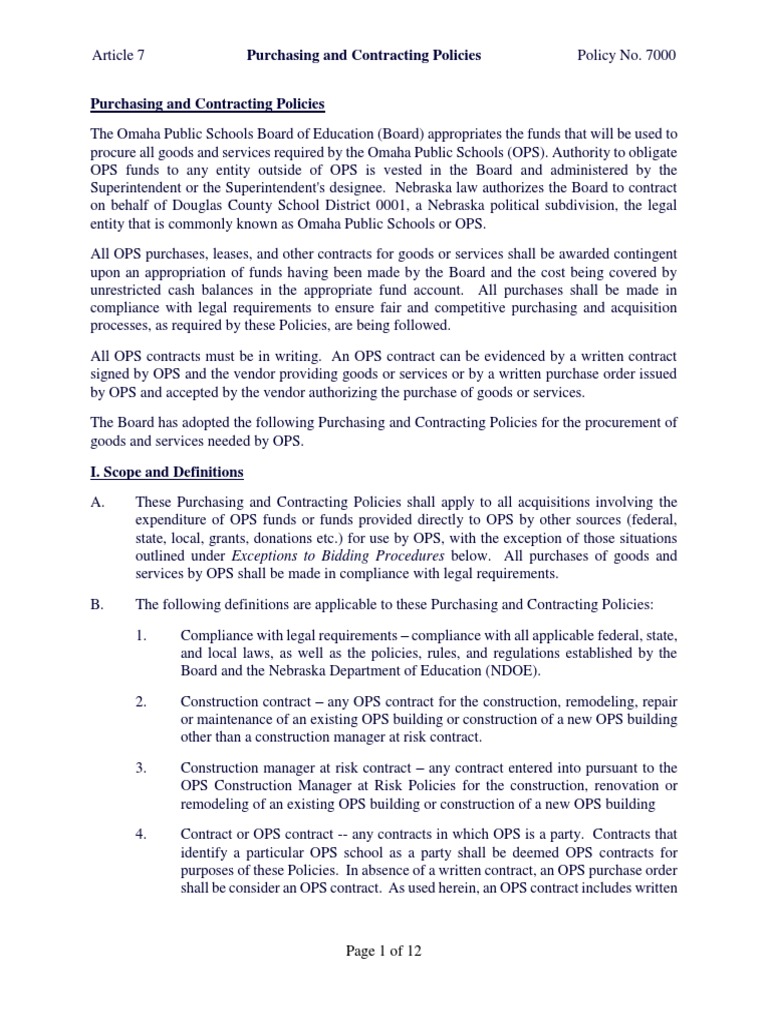 7000 Purchasing and Contracting Policies - Approved by Board On 3.16.15 ...