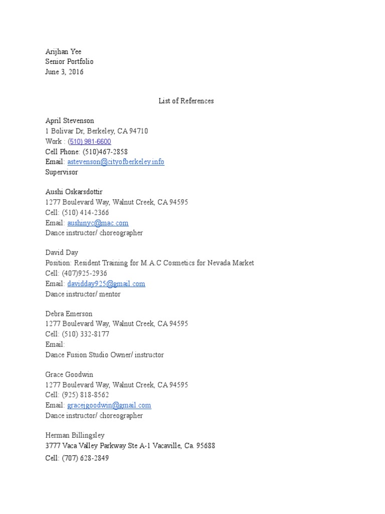 Arijhan Yee's Professional References List | PDF