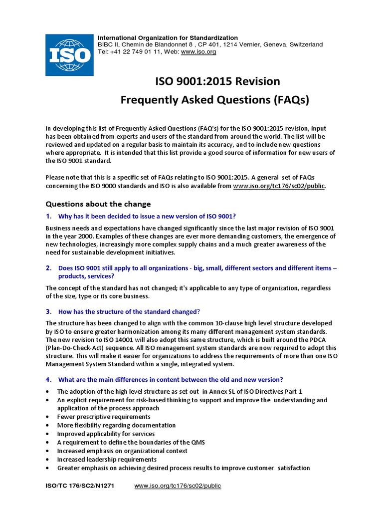 5952 Frequently Asked Questions 9001 2015 | PDF | Quality Management ...