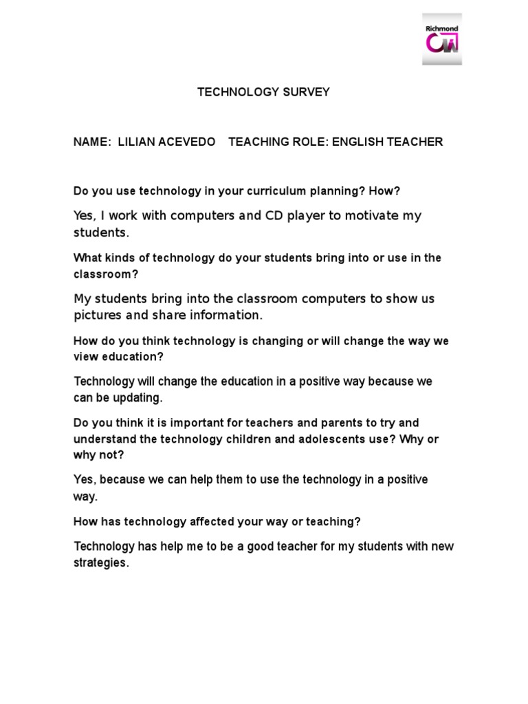 Technology Survey | PDF | Classroom | Teachers