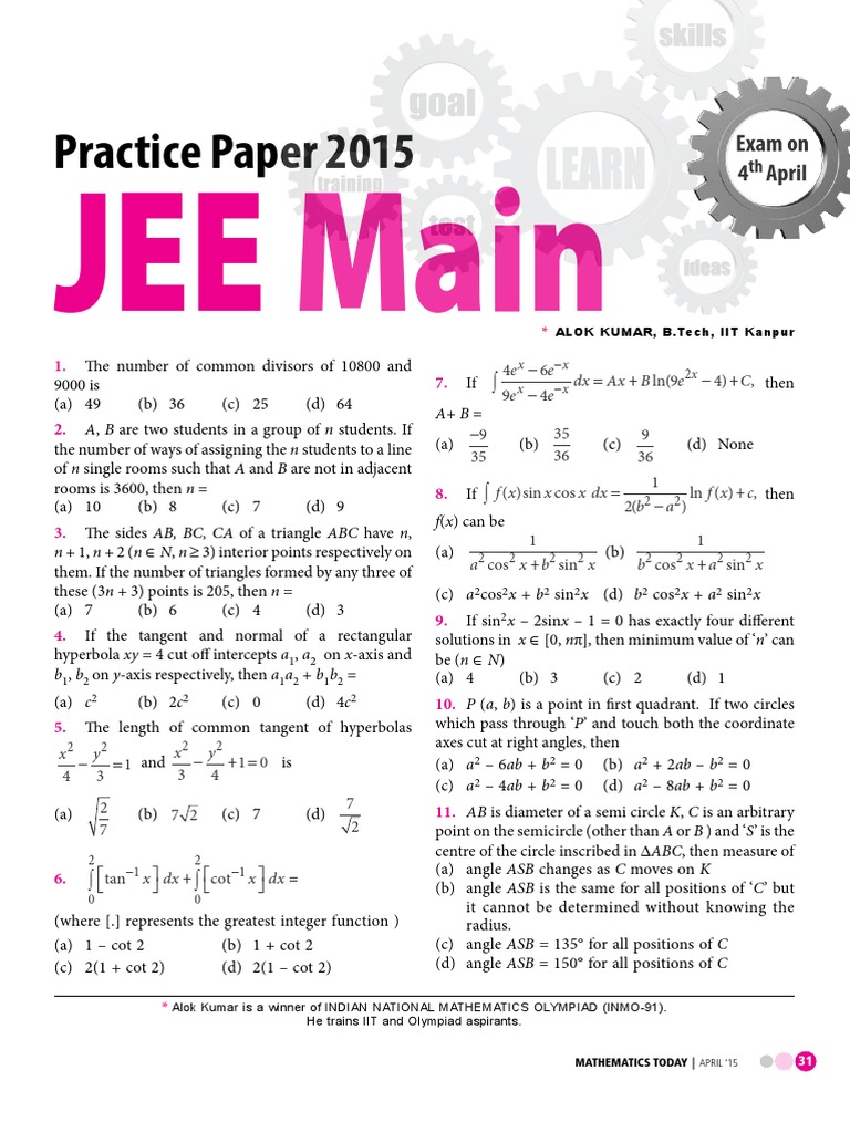 Jee Main Practice | PDF | Circle | Trigonometric Functions
