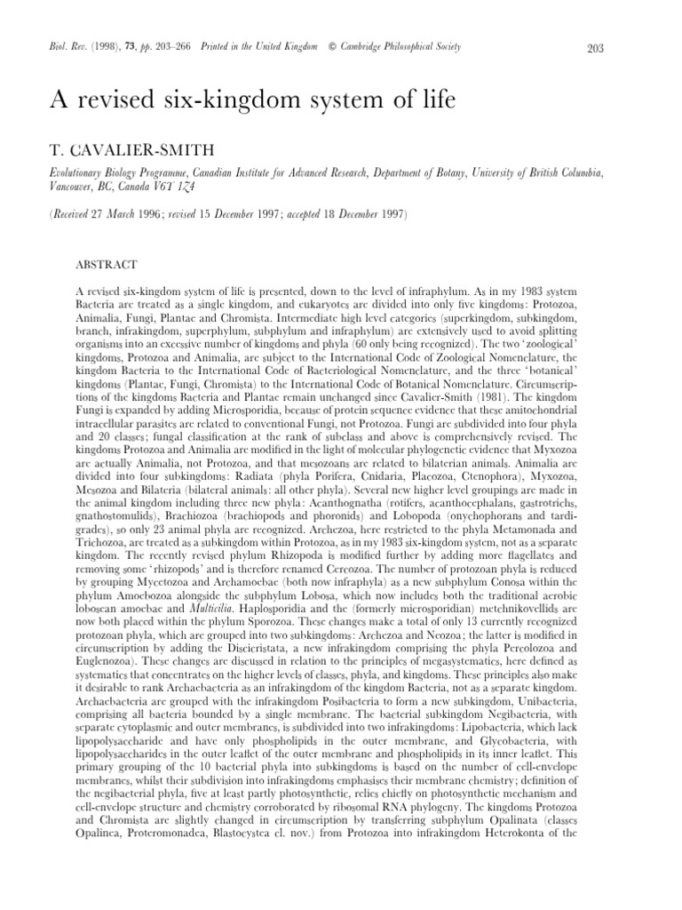 A Revised Six-kingdom System of Life (Cavalier-Smith) | Taxonomy ...