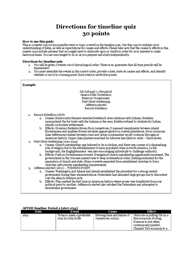 Timeline Quiz Study Guide | PDF | Thomas Jefferson | U.S. State
