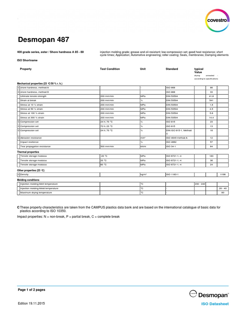Desmopan 487 ISO | PDF | Medical Device | Ultimate Tensile Strength
