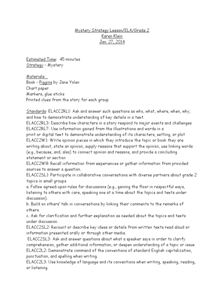Mystery Lesson Plan | PDF | Reading Comprehension | Evaluation