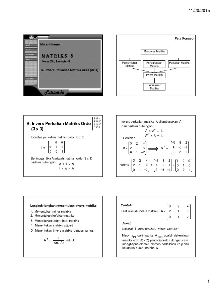 w02 Invers Perkalian Matriks Ordo 3x3 | PDF