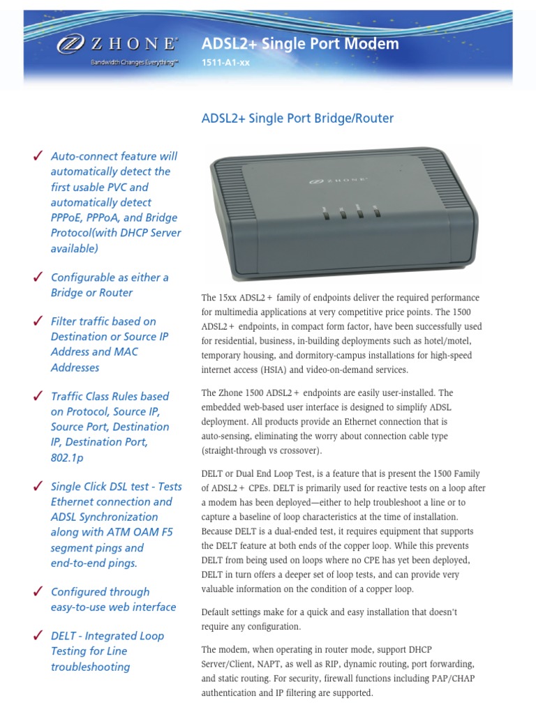 ADSL2+ Single Port Bridge/Router | PDF | Port (Computer Networking ...