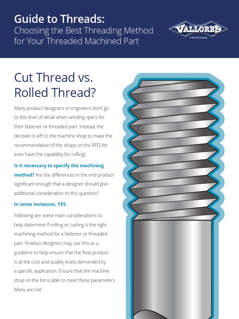Vallorbs Guide Cut Vs Rolled Threads | PDF | Strength Of Materials ...