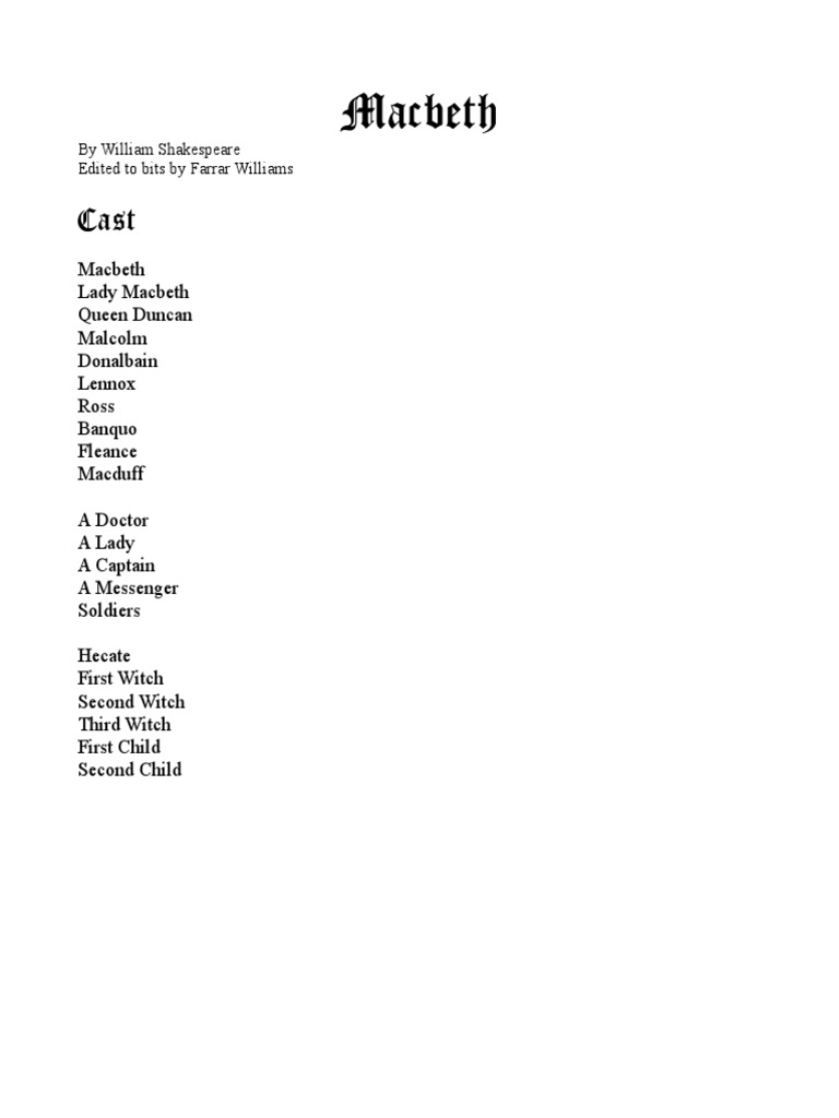 Macbeth Short Script | Macbeth | Shakespearean Tragedies