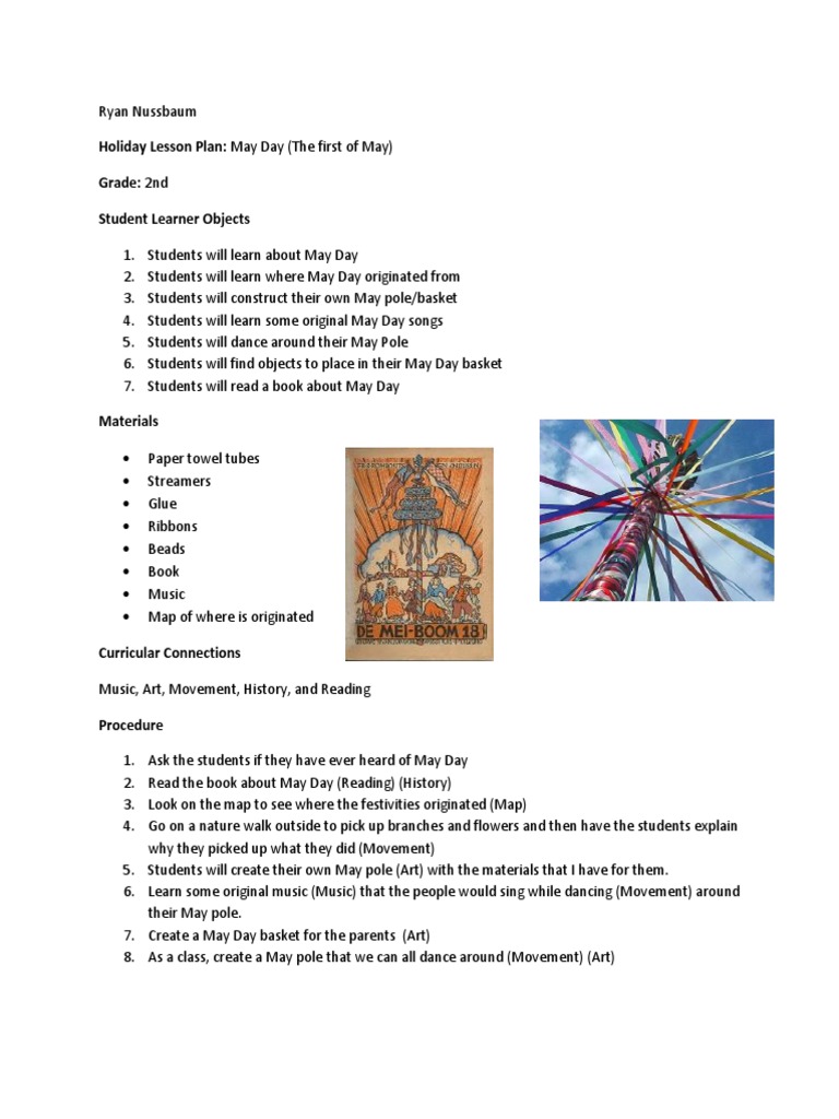 Holiday Lesson Plan: May Day (The First of May) Grade: 2nd Student ...