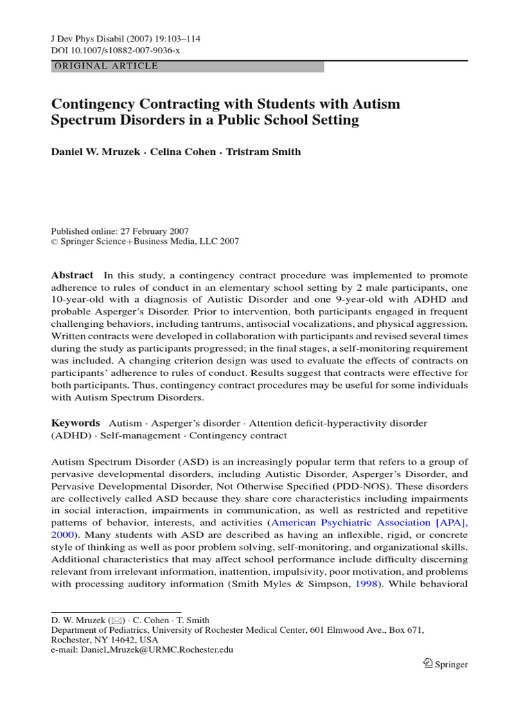 Contingency Contract For Autism | Autism Spectrum | Autism