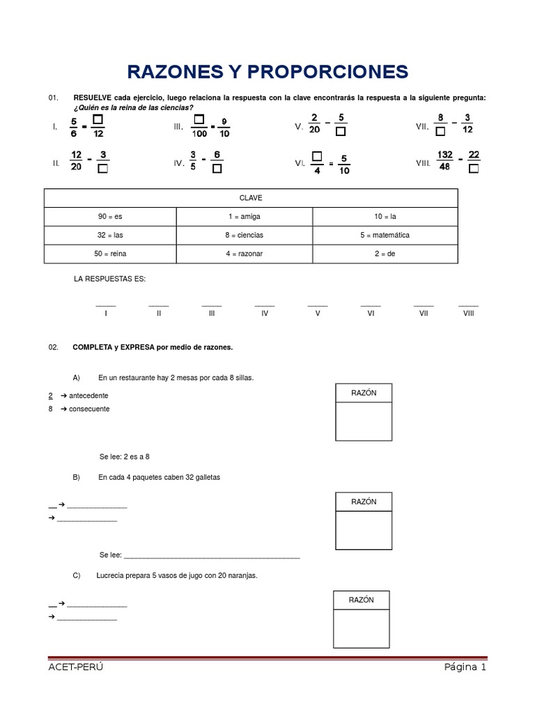 Ejercicios de Razones y Proporciones | PDF | Porcentaje | Entero