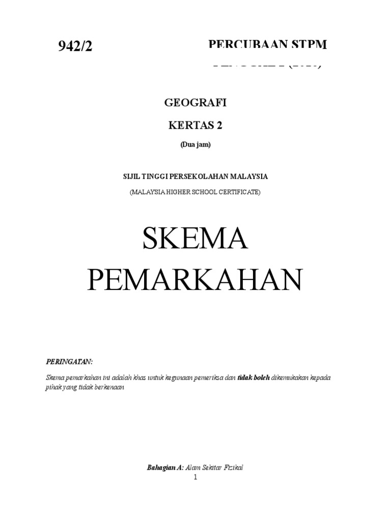 Skema Kertas Model 5 Geografi STPM Penggal 2 2016 (Percubaan Terengganu) | PDF