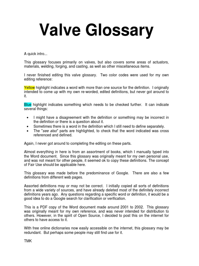 Valve Glossary A To C | PDF | Actuator | Valve