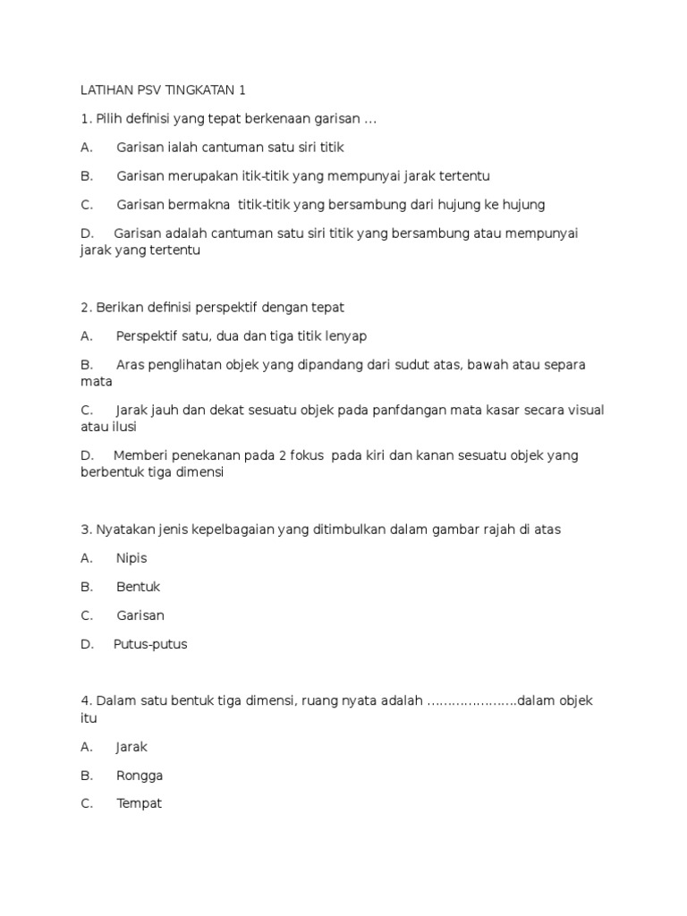 Latihan PSV Tingkatan 1 | PDF