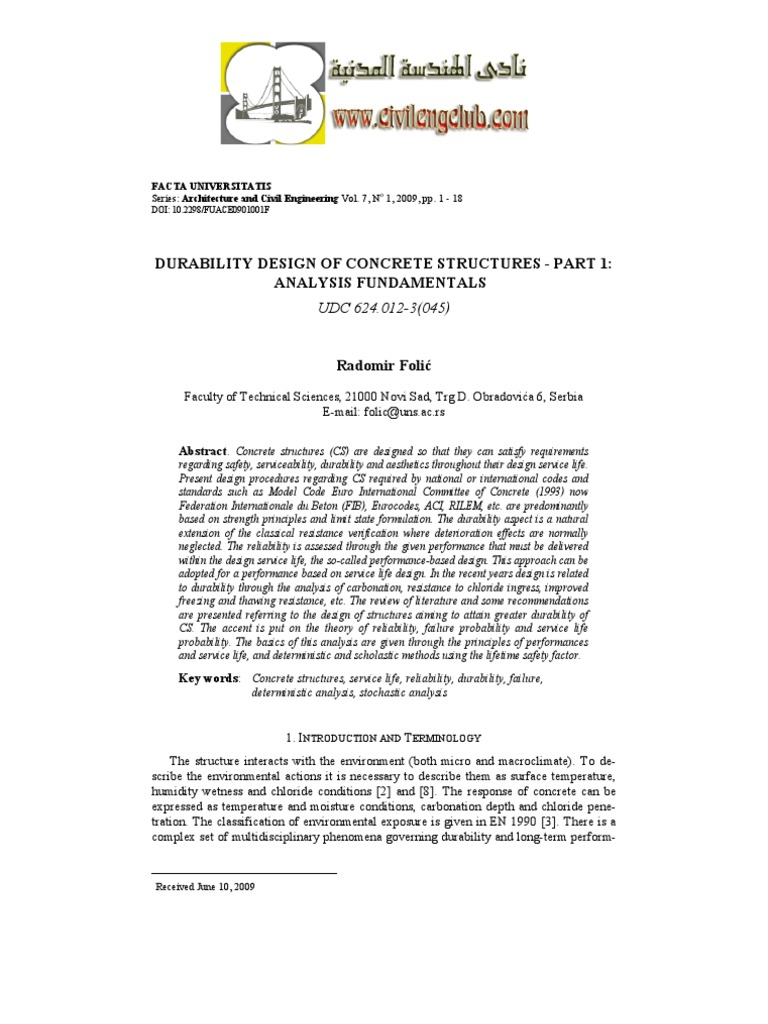 Durability Design Of Concrete Structures Part 1 Analysis Fundamentals Pdf Reliability