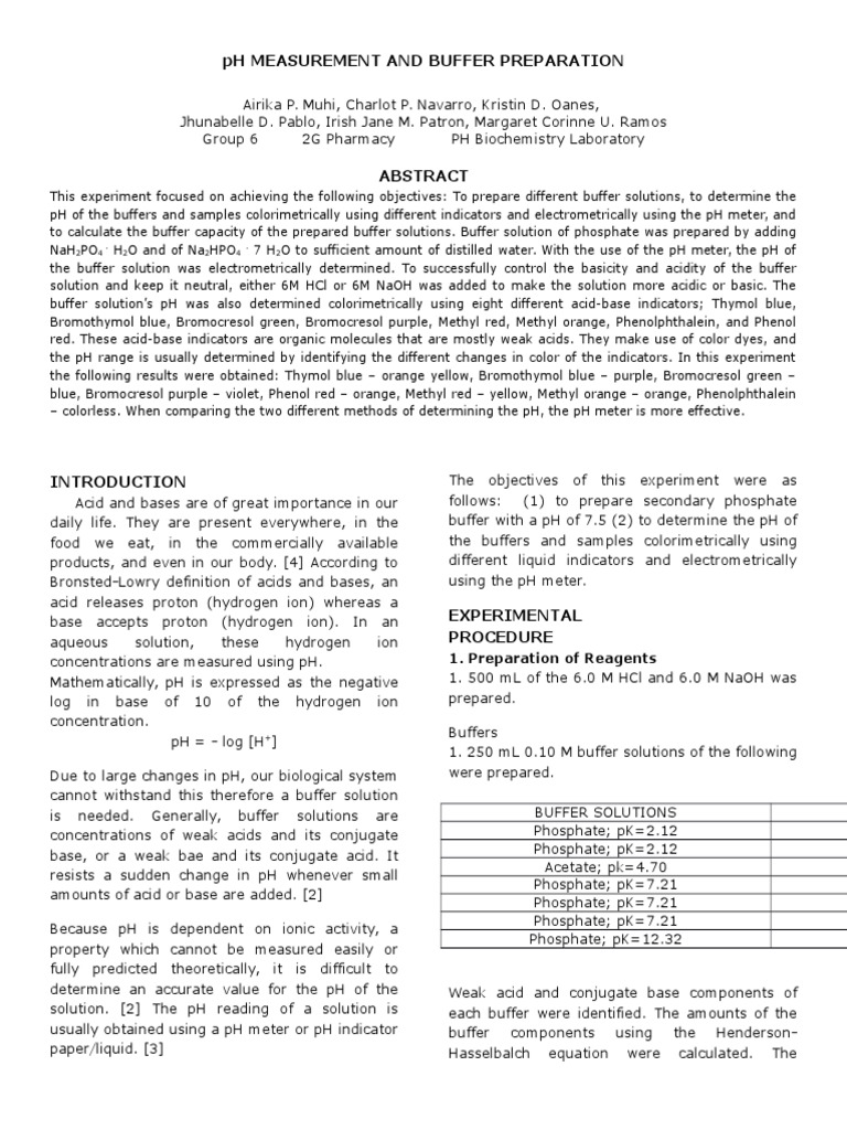 PH Measurement and Buffer Preparation | PDF | Ph | Buffer Solution