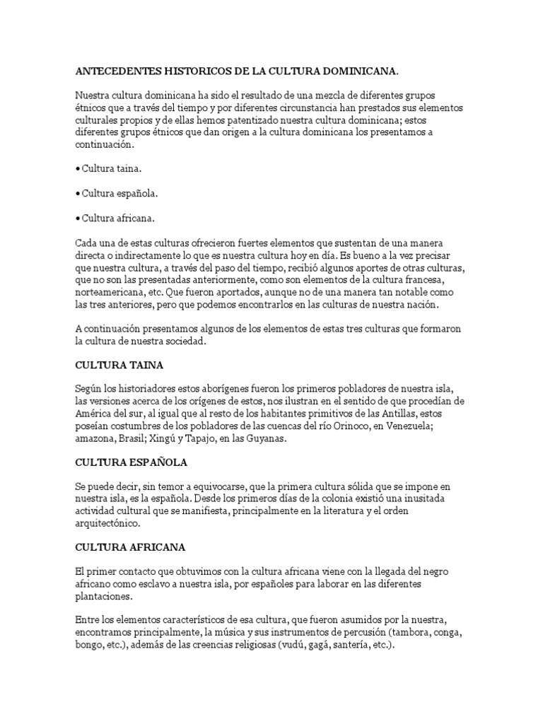 Orígenes de la Cultura Dominicana | PDF | República Dominicana | España