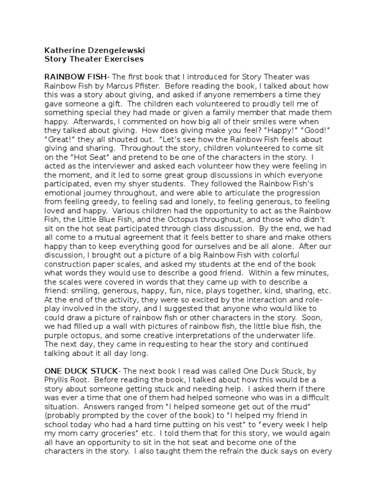 Katherine Dzengelewski Story Theater Exercises RAINBOW FISH-The First ...