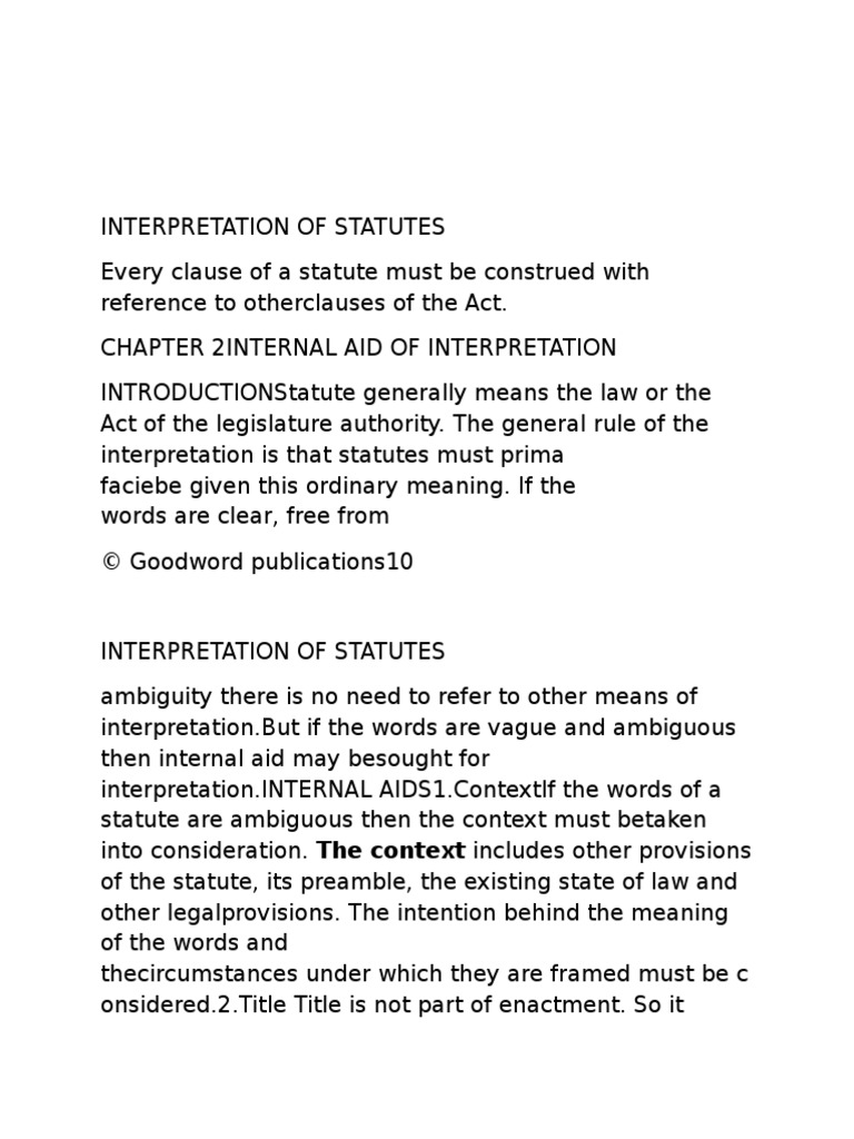 Interpretation of Statutes ...... Internal Aid | PDF | Plain Meaning ...