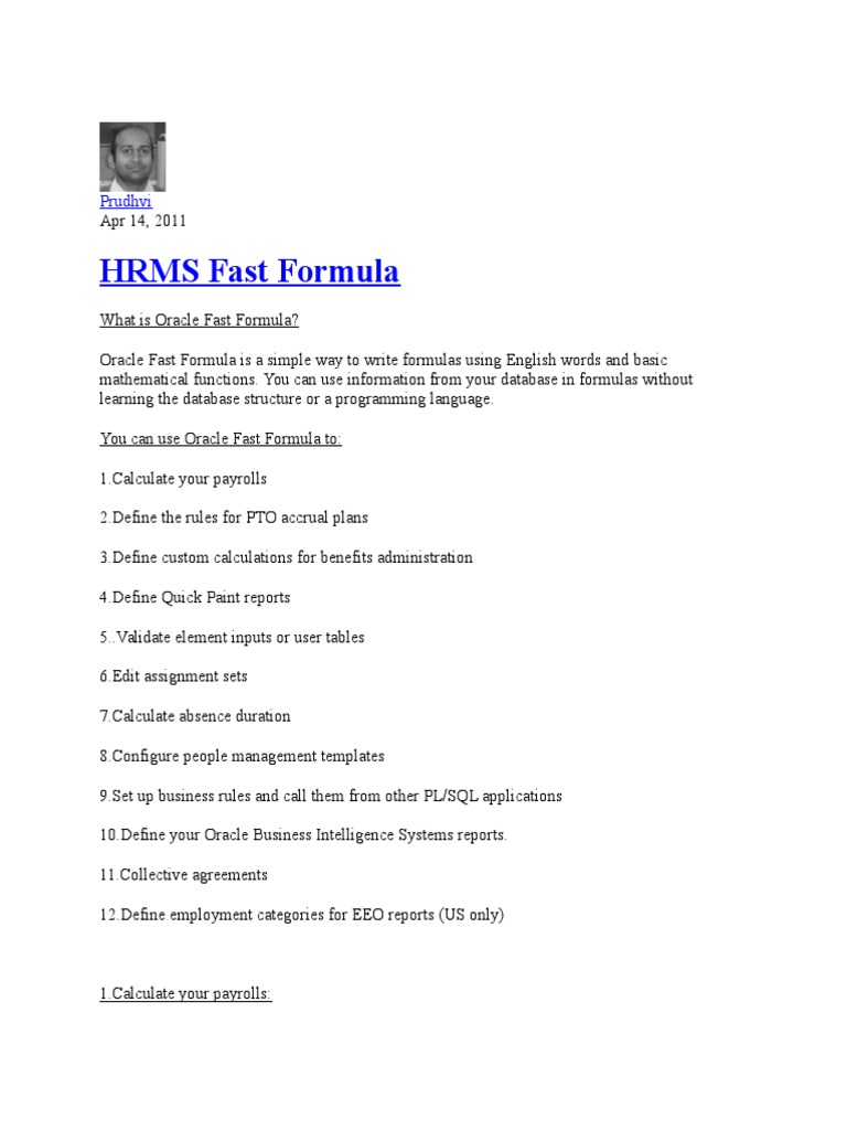 Fast Formulas | PDF | Oracle Database | Payroll