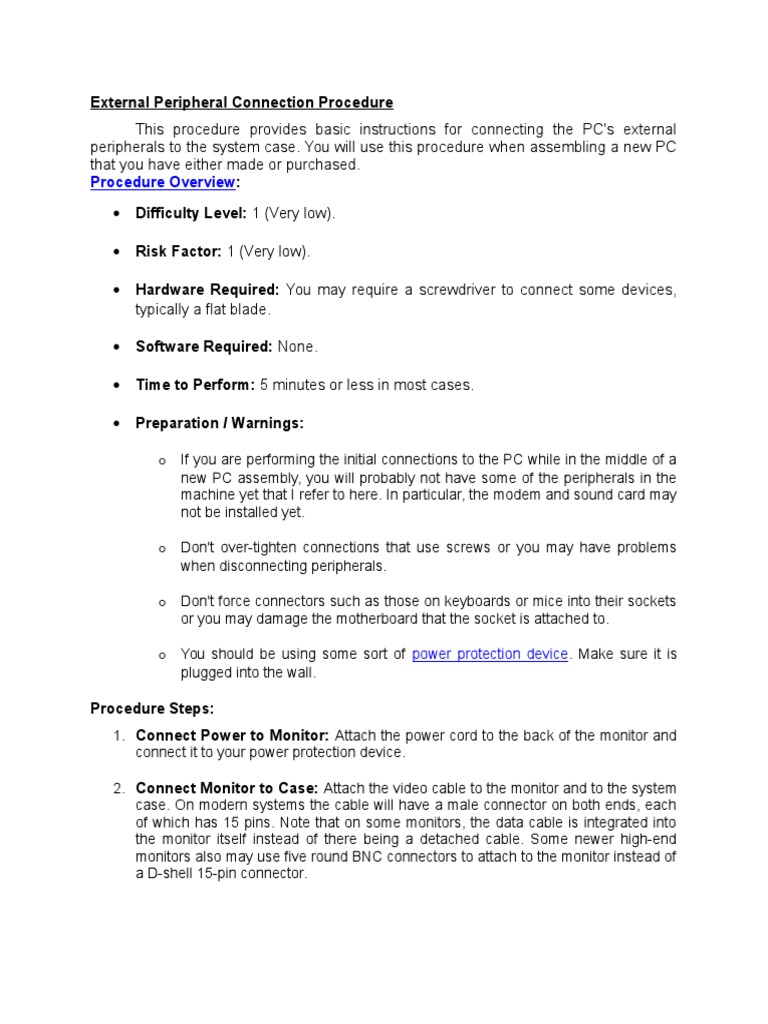 External Peripheral Connection Procedure | PDF | Electrical Connector ...