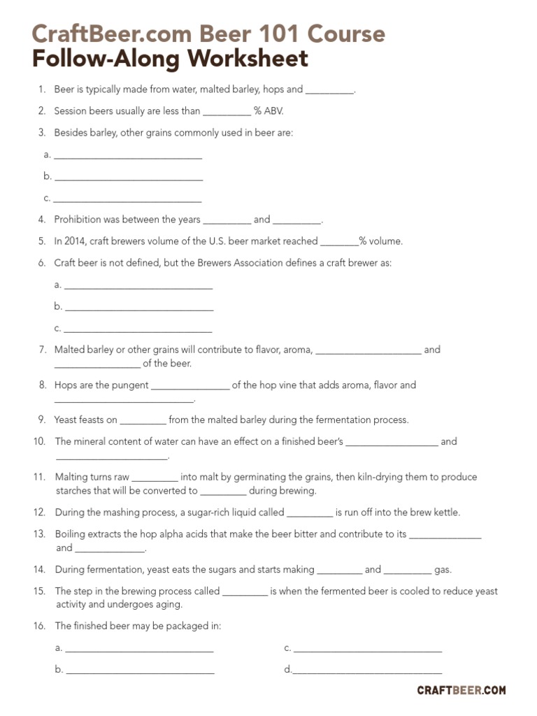 Beer 101 Course Worksheet | PDF | Brewing | Malt