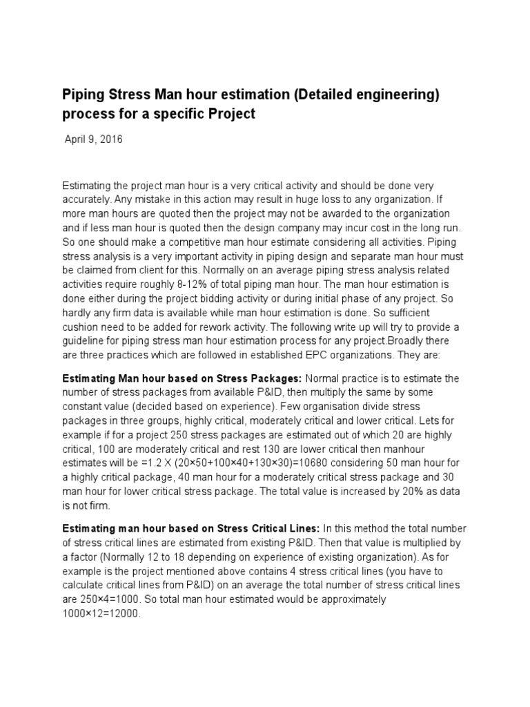 Piping Stress Man Hour Estimation | PDF | Man Hour | Heat Exchanger