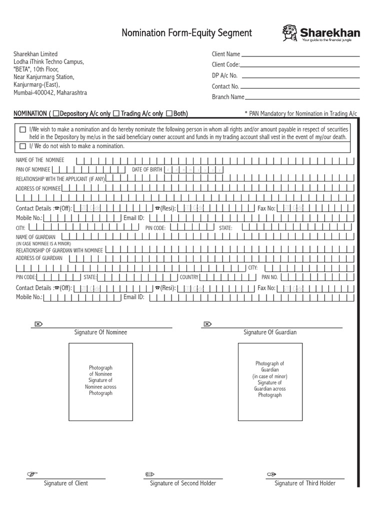 CDSL Nomination Form | PDF | Securities (Finance) | Trust Law