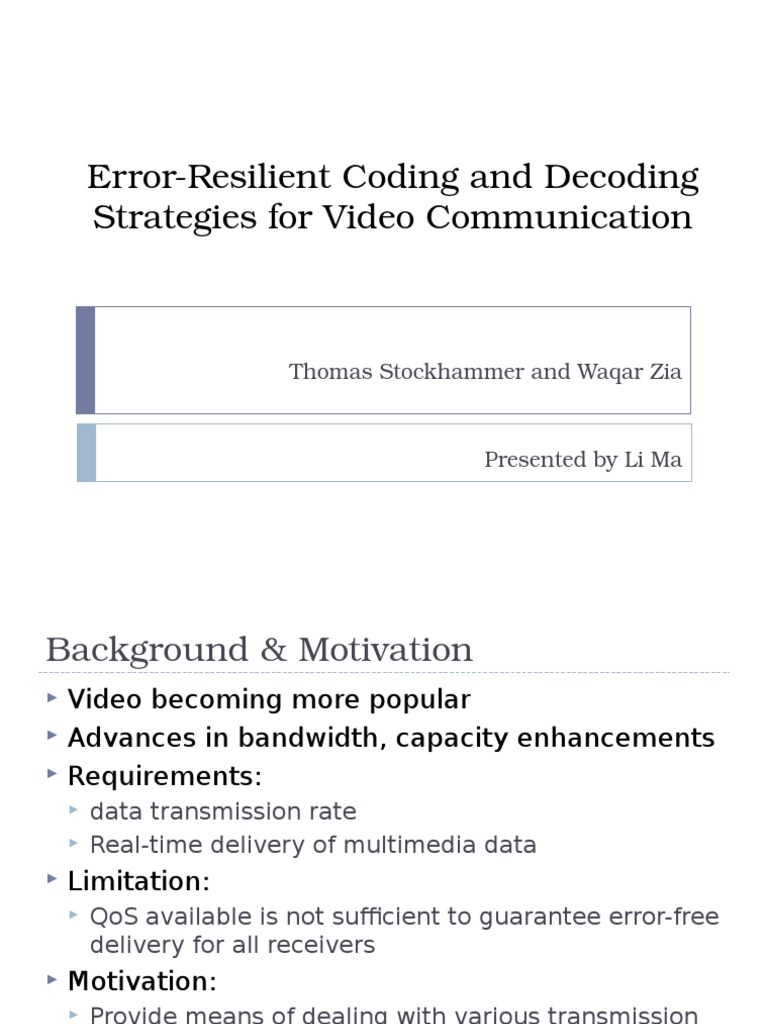 Error-Resilient Coding and Decoding Strategies For Video Communication | PDF | Forward Error ...