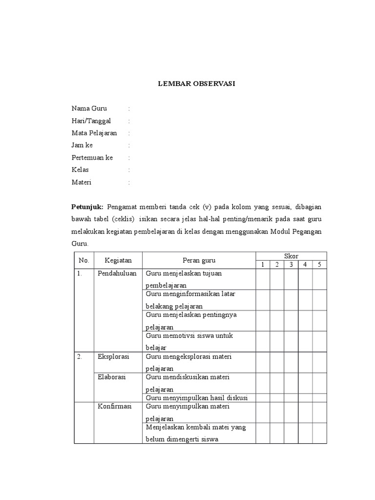 Contoh Lembar Observasi Yang Dibuat | PDF