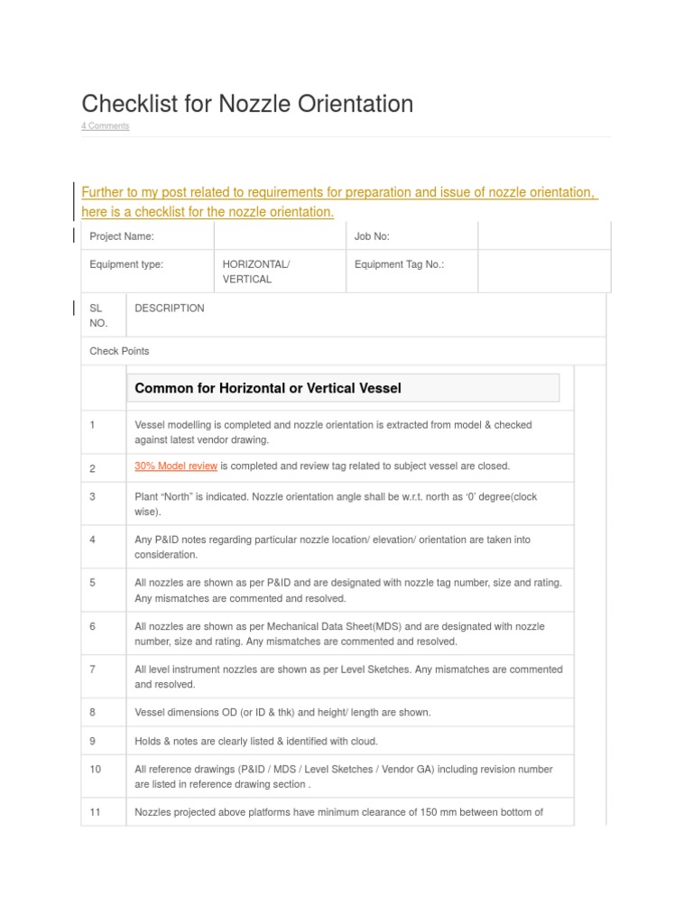 Checklist For Nozzle Orientation | PDF | Pipe (Fluid Conveyance) | Valve