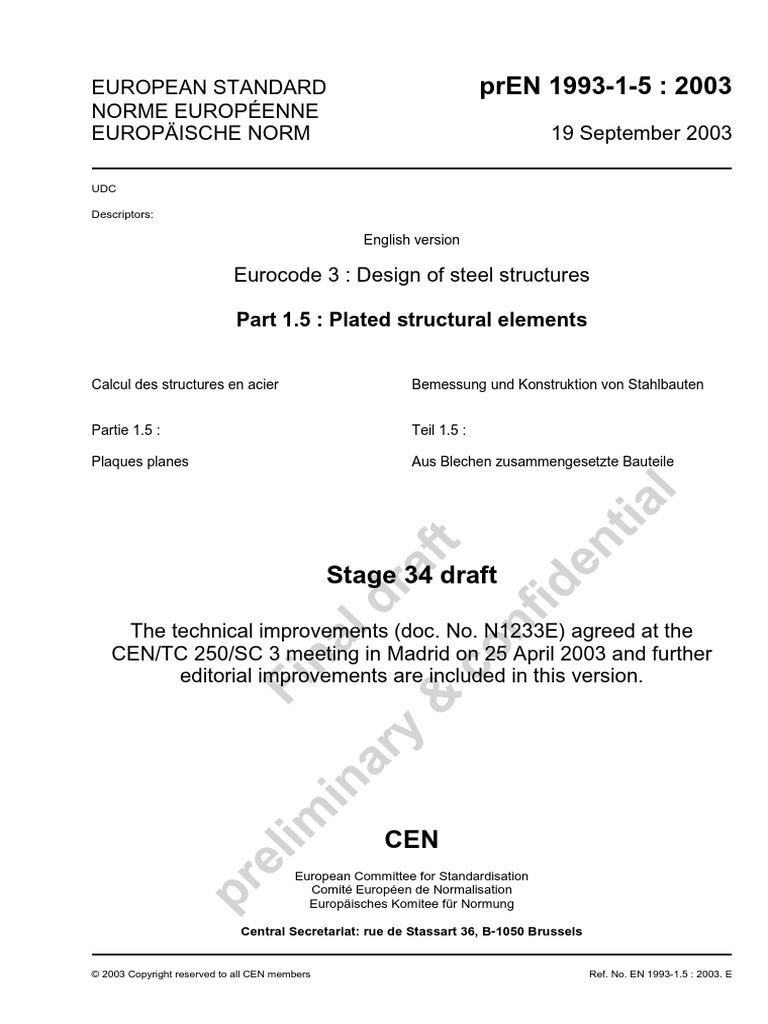 Eurocode 3 Part1.5 (ENG) - prEN 1993-1-5 (2003 Set) PDF | PDF ...