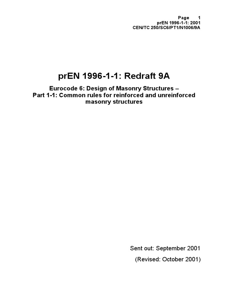 Eurocode 6 Part1.1 (ENG) - prEN 1996-1-1 (2001 Out) PDF | PDF | Masonry ...