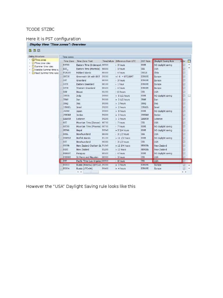 SAP PST Daylight Saving Setup | PDF