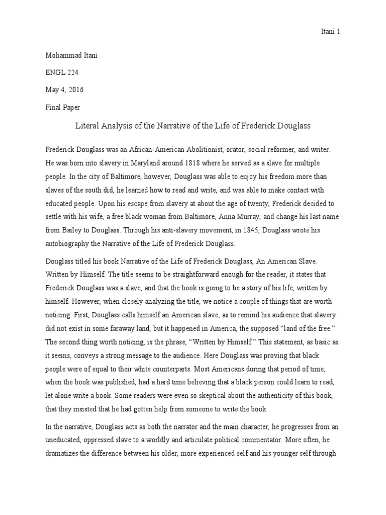 Analysis of Narrative of The Life of Fredrick Douglass | PDF ...