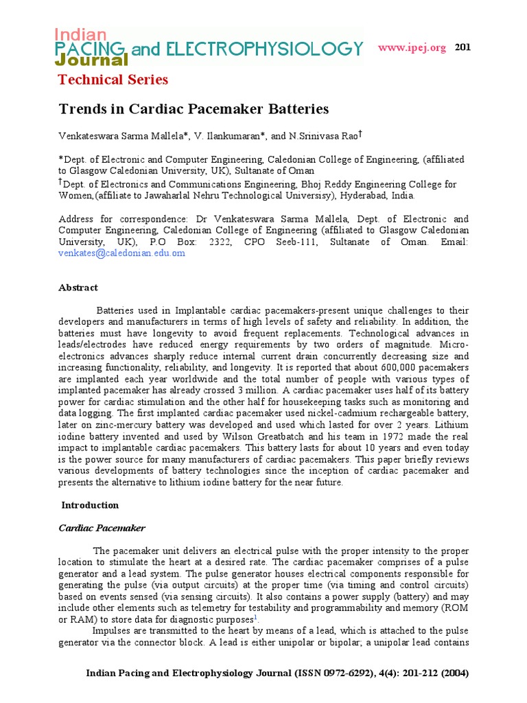 Pacemaker Batteries | PDF | Battery (Electricity) | Artificial Cardiac ...